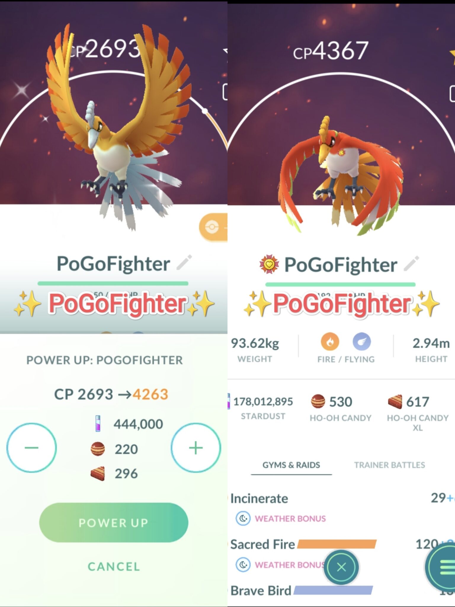 Pokémon GO Shiny Ho-Oh / Ho-Oh Level 40 / Level 50 – Unlock 2nd Charge ATK (Sacred Fire*) – PVP ...